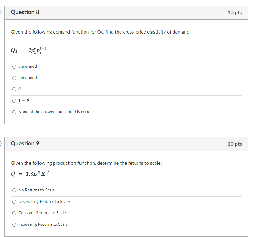 Solved Given the following demand function for Q2, find the | Chegg.com