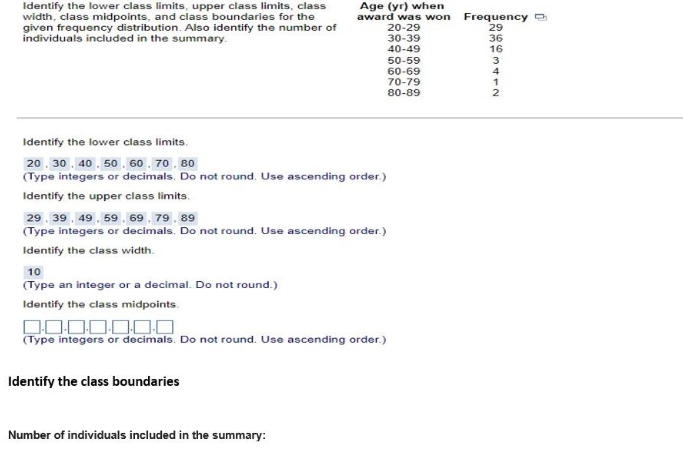 Solved Identify the lower class limits, upper class limits, | Chegg.com