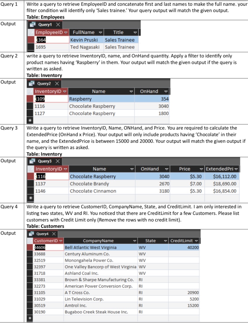 Solved Write a query to list the following columns from the | Chegg.com