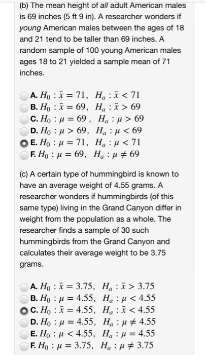 Solved (b) The mean height of all adult American males is 69 | Chegg.com
