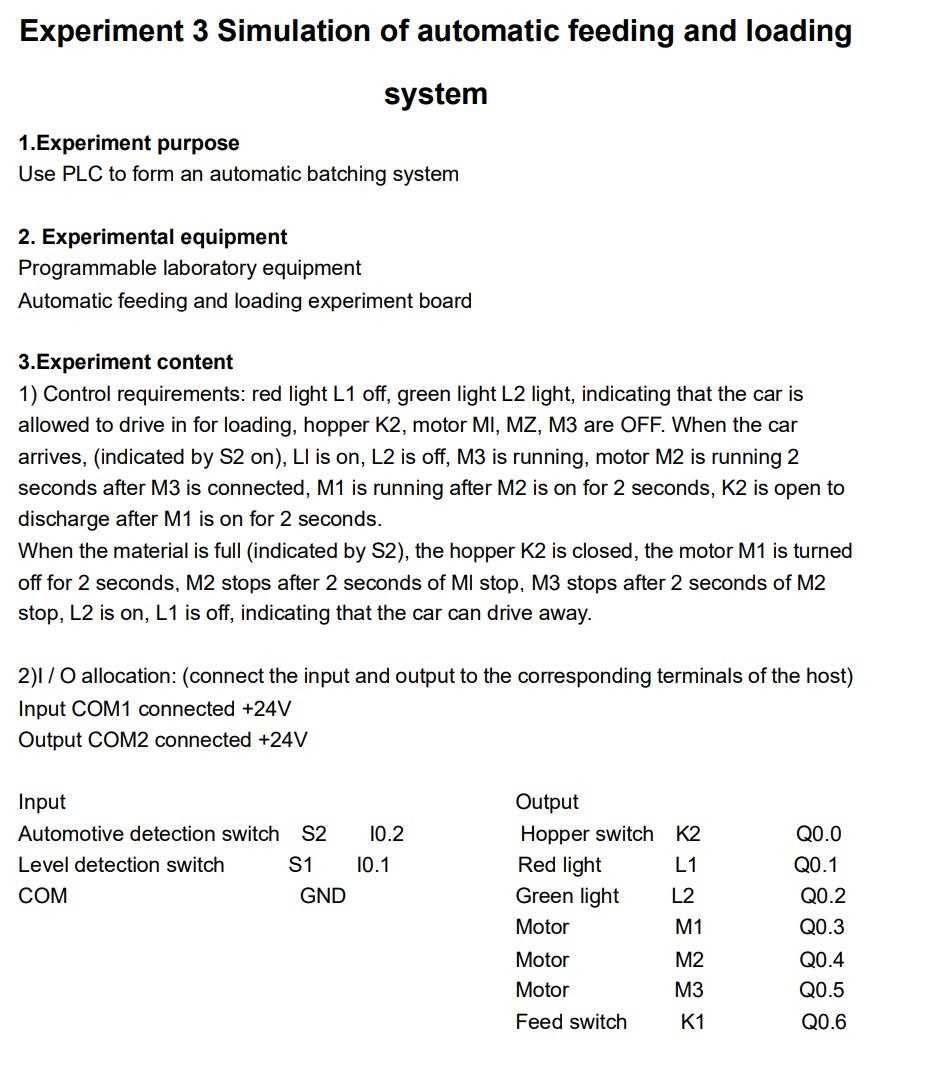 Experiment 3 Simulation of automatic feeding and | Chegg.com