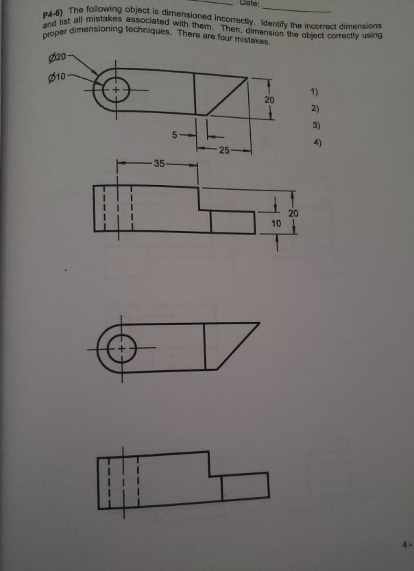 Solved P4-6) The following object is dimensions incorrectly. | Chegg.com