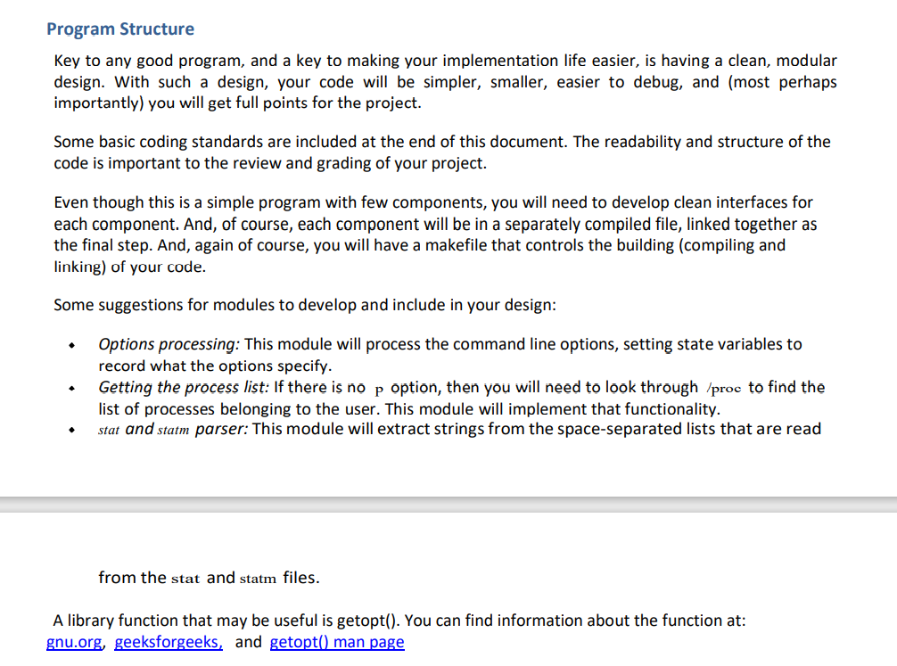 Project 1: The /PROC File System There are several | Chegg.com