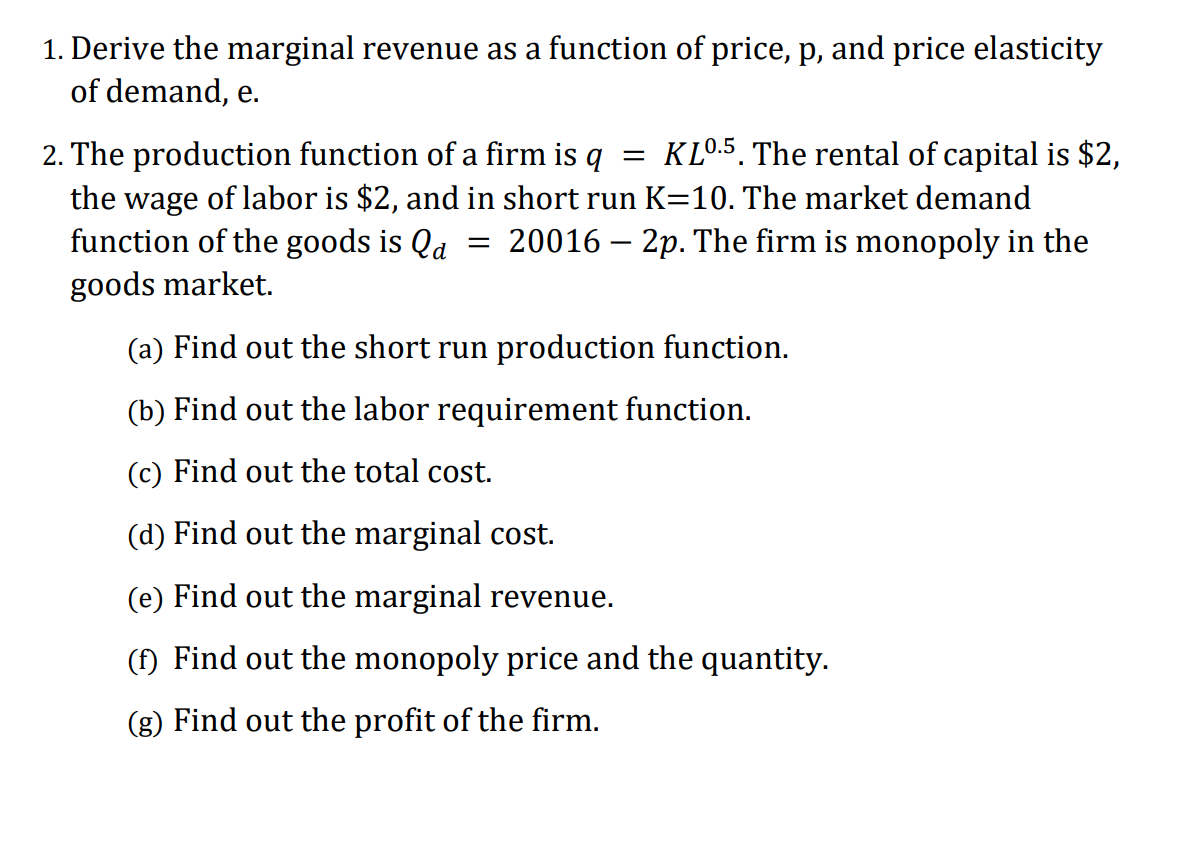 Solved Use calculus to find marginal revenue of Product 1, | Chegg.com