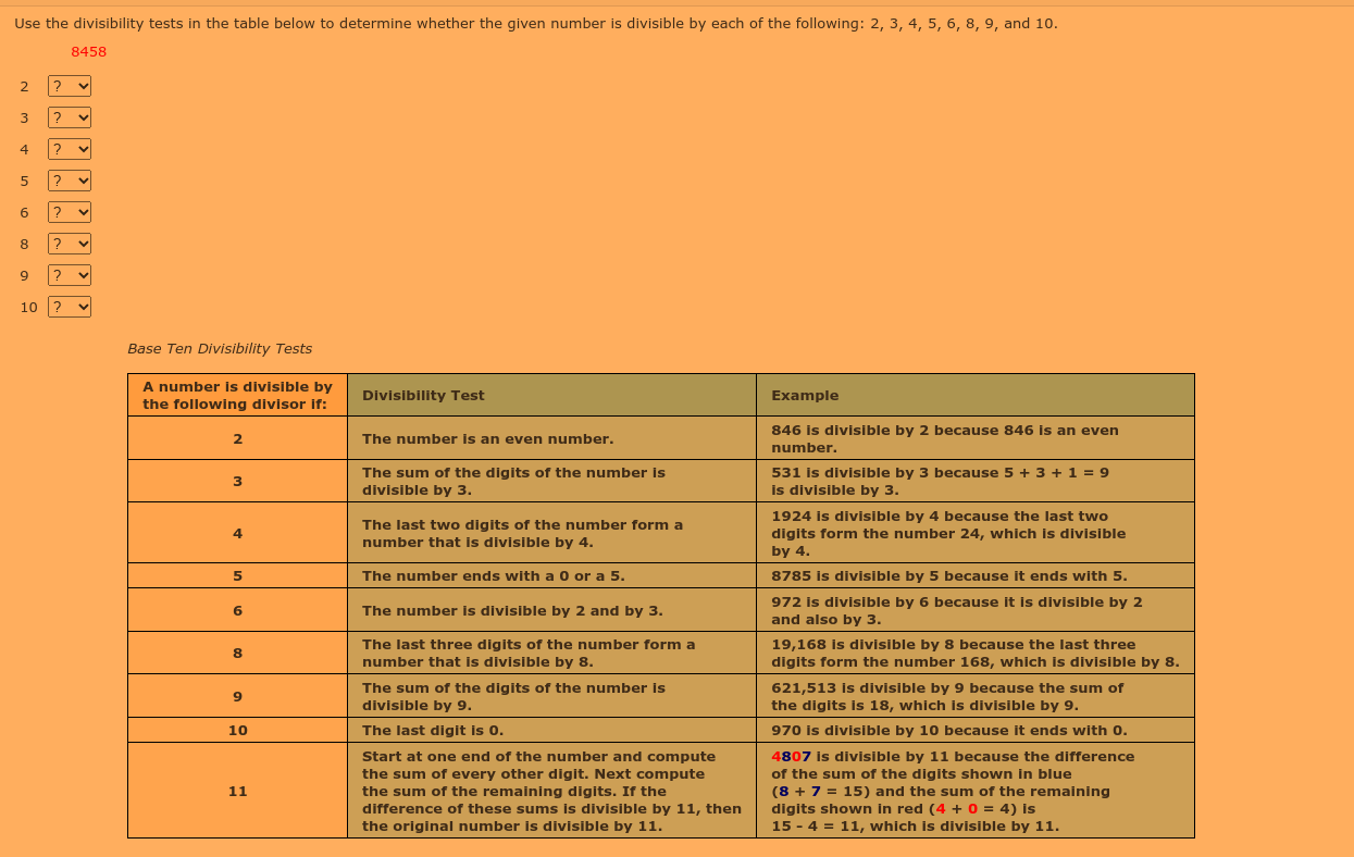 Solved Use the divisibility tests in the table below to | Chegg.com