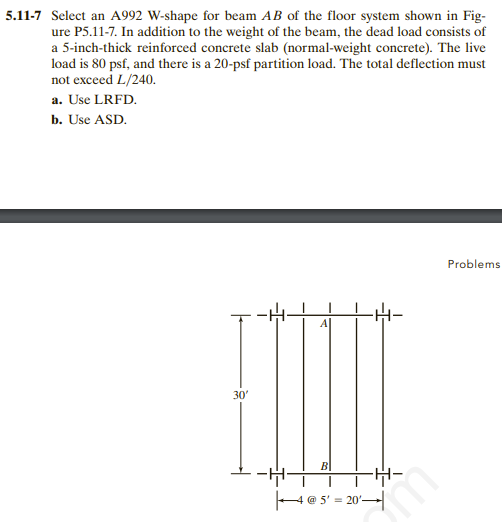Solved 5.11-7 Select an A992 W-shape for beam AB of the | Chegg.com