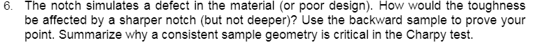 6. The notch simulates a defect in the material (or | Chegg.com