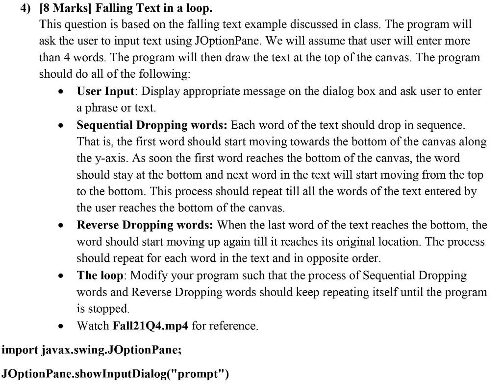 4) [8 Marks] Falling Text in a loop. This question is | Chegg.com