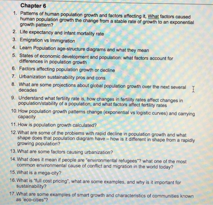 Solved Chapter 6 1. Patterns of human population growth and | Chegg.com