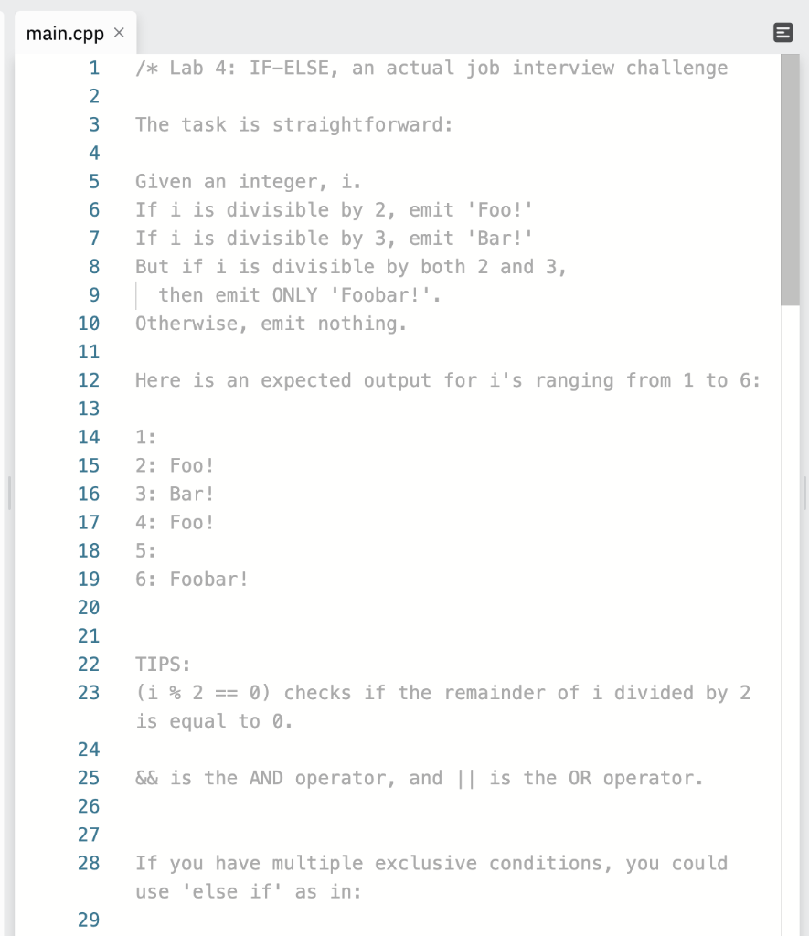 Solved main.cpp x 1 /* Lab 4: IF-ELSE, an actual job | Chegg.com
