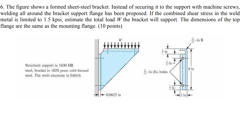 Solved 6. The figure shows a formed sheet-steel bracket. | Chegg.com