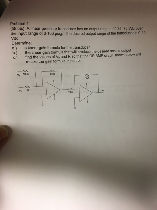 Solved Problem 1 (35 pts) A linear pressure transducer has | Chegg.com