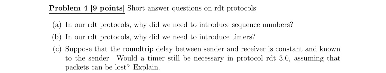 Solved Problem 4 [9 ﻿points] ﻿Short answer questions on rdt | Chegg.com