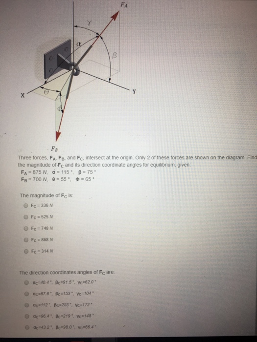 Solved Three forces, F_A F_B, and F_C, intersect at the | Chegg.com