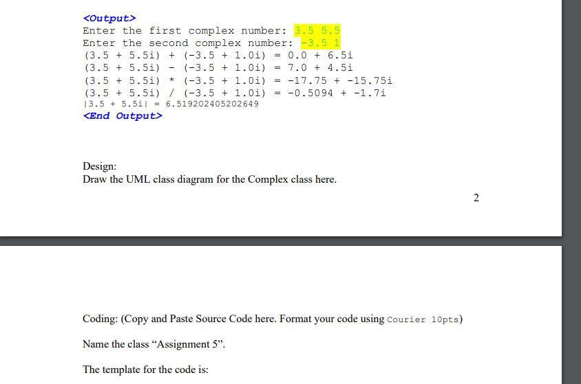 Solved Assignment 5: The Complex Class Problem Description: | Chegg.com
