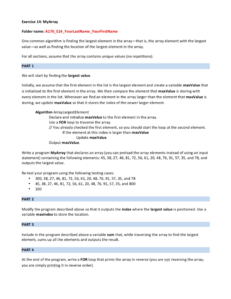 Solved Exercise 14: MyArray Folder name: A170 | Chegg.com