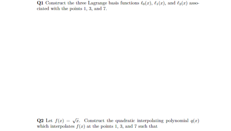Qi Construct the three Lagrange basis functions | Chegg.com