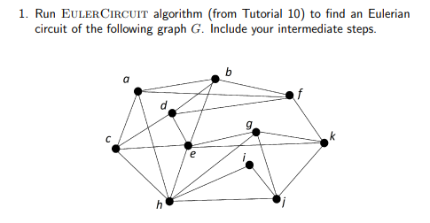 Solved 1. ﻿Run EulerCircuit algorithm (from Tutorial 10) ﻿to | Chegg.com