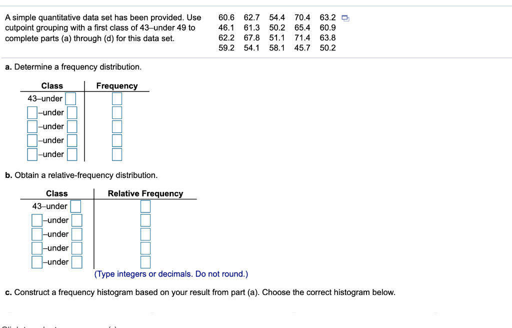 Solved A simple quantitative data set has been provided. Use | Chegg.com