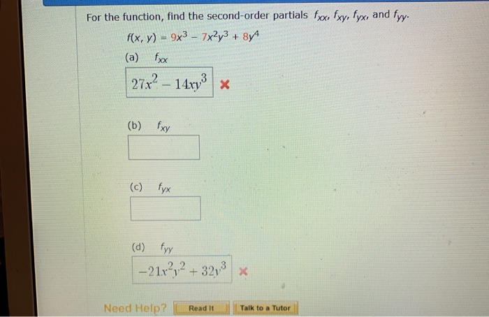 Solved For the function, find the second-order partials fxx, | Chegg.com