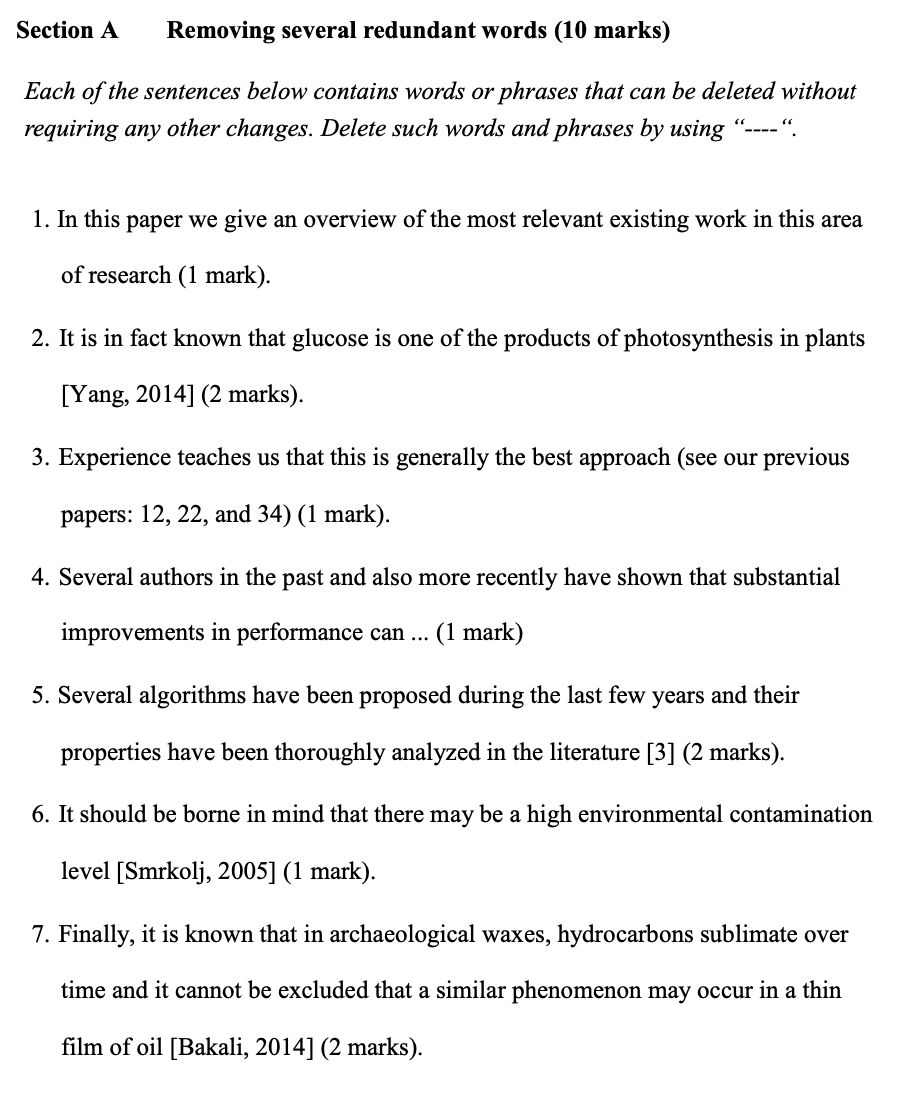Solved Section A Removing several redundant words (10 marks) | Chegg.com