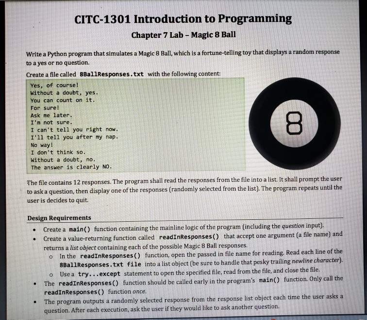 Solved CITC-1301 Introduction to Programming Chapter 7 Lab - | Chegg.com