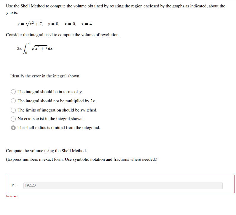 Solved Use the Shell Method to compute the volume obtained | Chegg.com