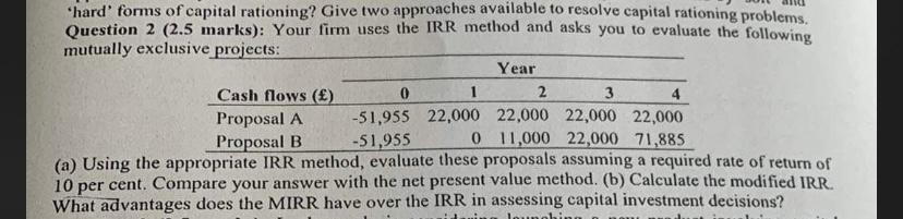 Solved 'hard' forms of capital rationing? Give two | Chegg.com