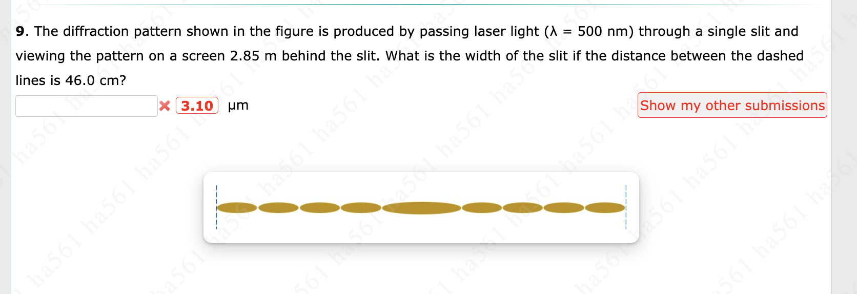 Solved 9. ﻿The diffraction pattern shown in the figure is | Chegg.com