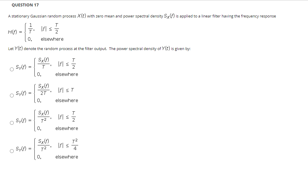 Solved QUESTION 17 A stationary Gaussian random process X(t) | Chegg.com