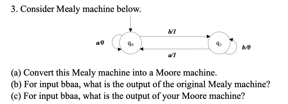 Solved (a) ﻿Convert this Mealy machine into a Moore | Chegg.com