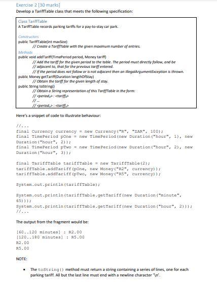 Solved Exercise 2 [30 marks] Develop a TariffTable class | Chegg.com