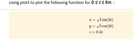 Solved Using plot3 to plot the following function for Osts | Chegg.com