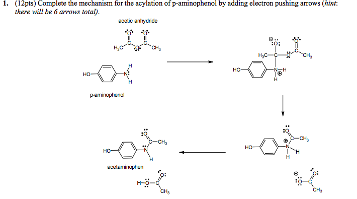 Solved 1. (12pts) Complete the mechanism for the acylation | Chegg.com