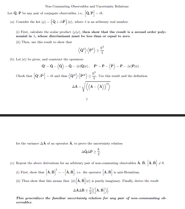 Solved Non-Commuting Observables and Uncertainty Relations | Chegg.com