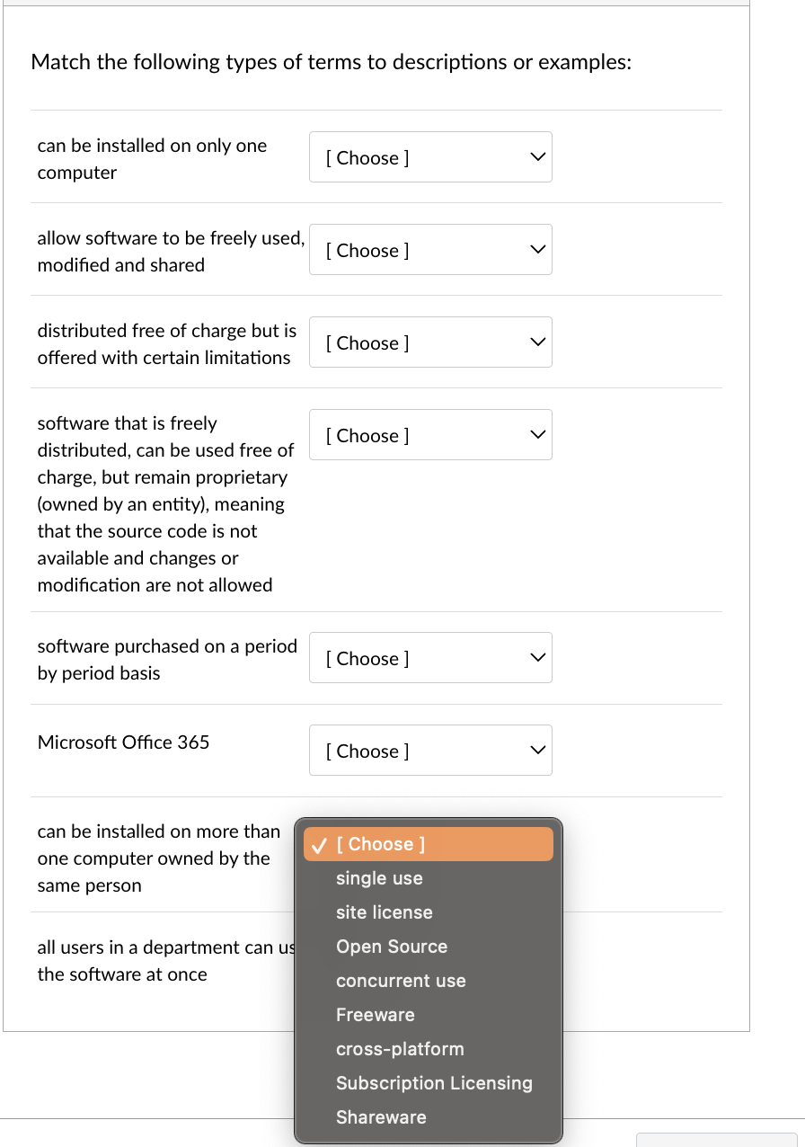 Solved Match the following types of terms to descriptions or | Chegg.com