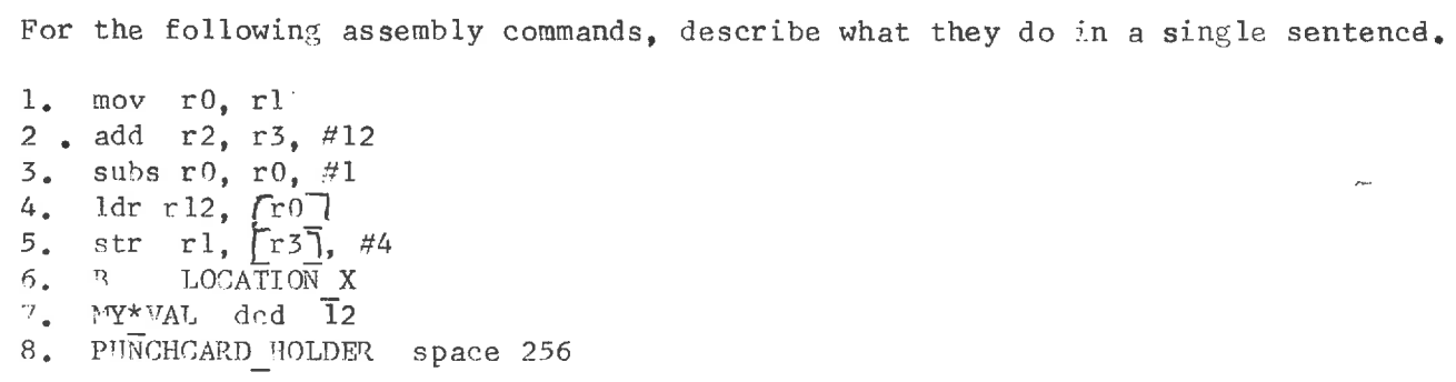Solved For the following assembly commands, describe what | Chegg.com