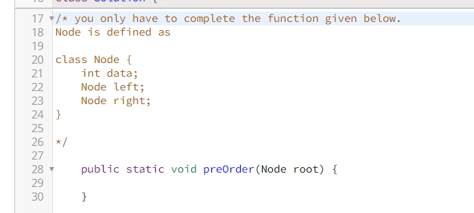 Solved java code Complete the preorder function in your | Chegg.com