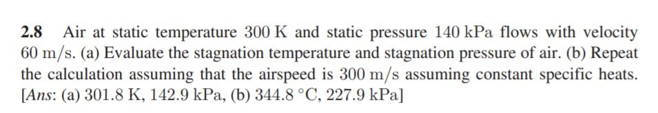 Solved 2.8 Air at static temperature 300 K and static | Chegg.com