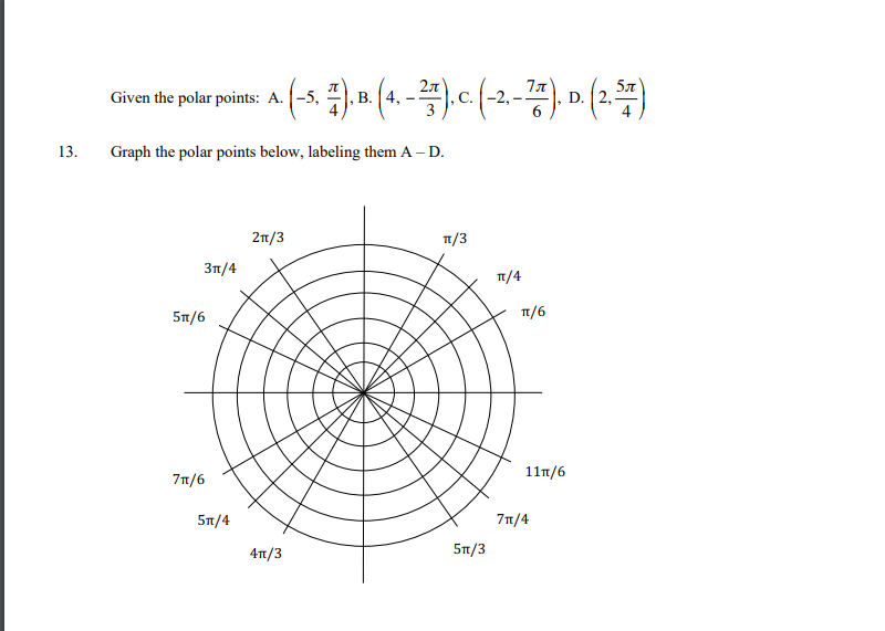 Solved Given the polar points: A. (−5,4π), B. (4,−32π), C. | Chegg.com
