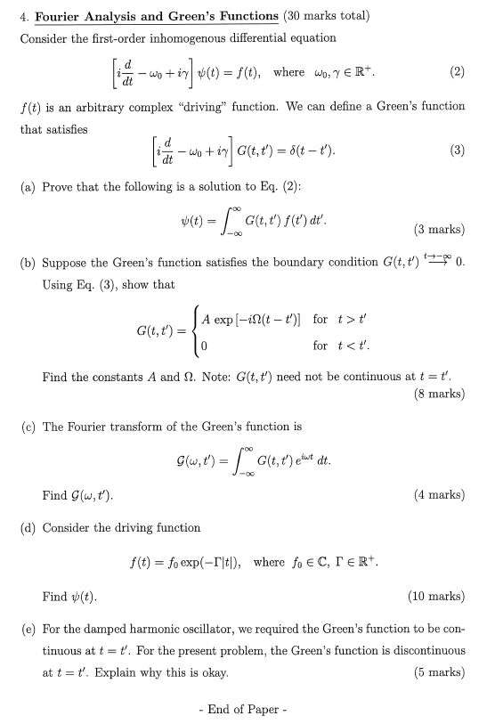 4. Fourier Analysis and Green's Functions (30 marks | Chegg.com