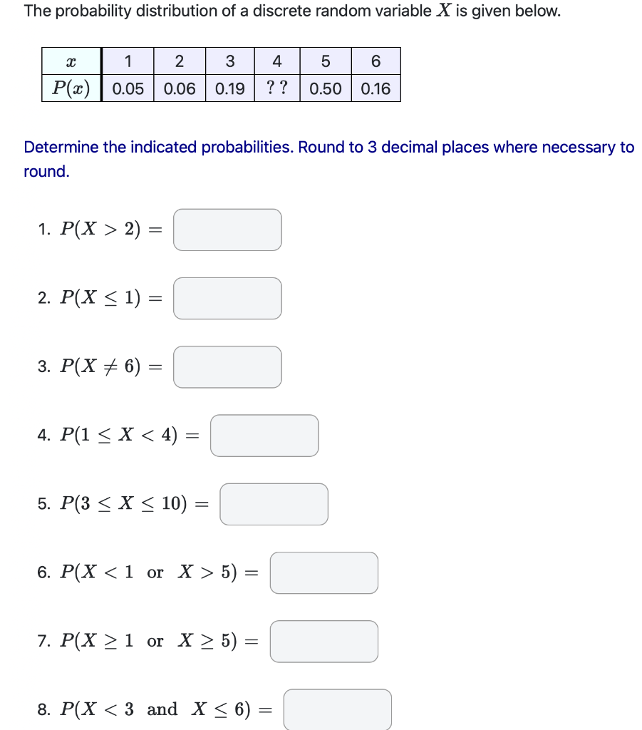 Solved The probability distribution of a discrete random | Chegg.com
