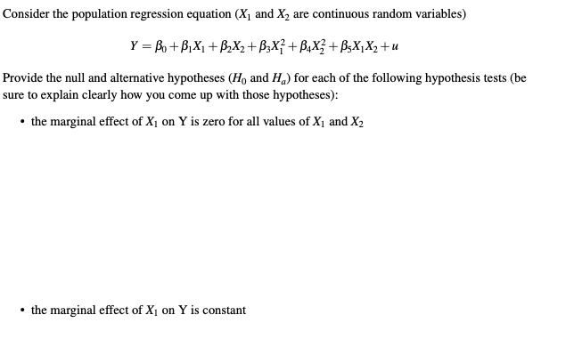Solved Consider the population regression equation ( X1 and | Chegg.com