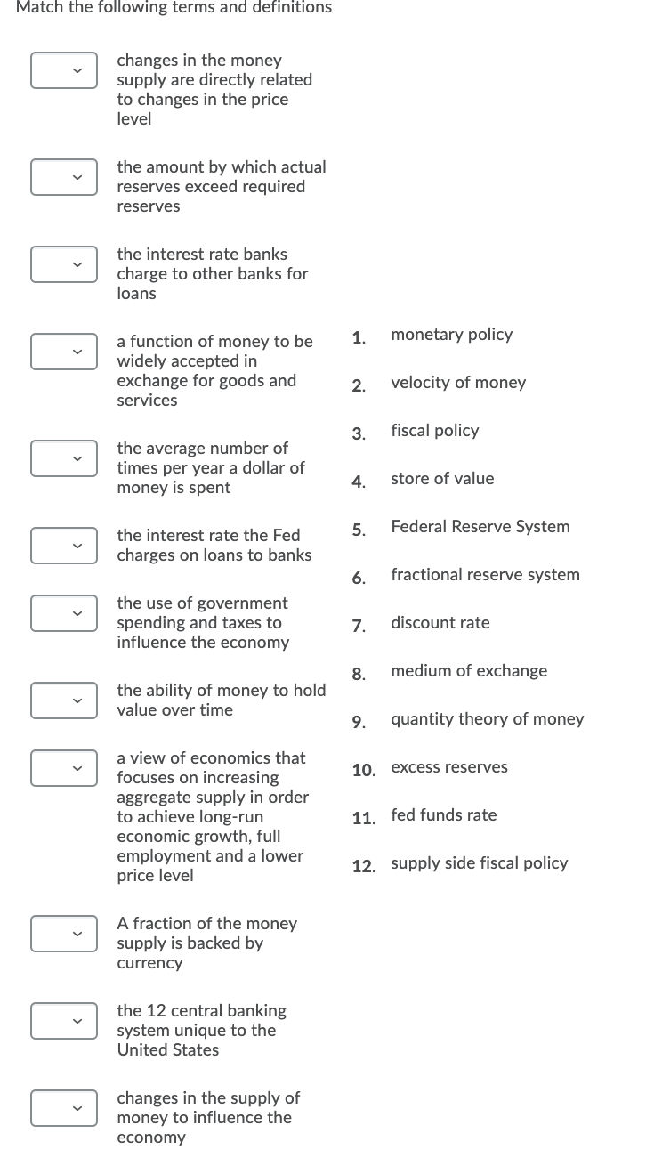Solved Match the following terms and definitions changes in | Chegg.com