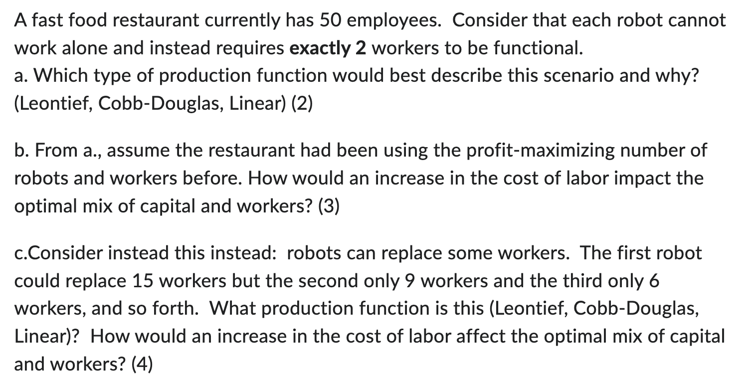 Solved A fast food restaurant currently has 50 employees. | Chegg.com