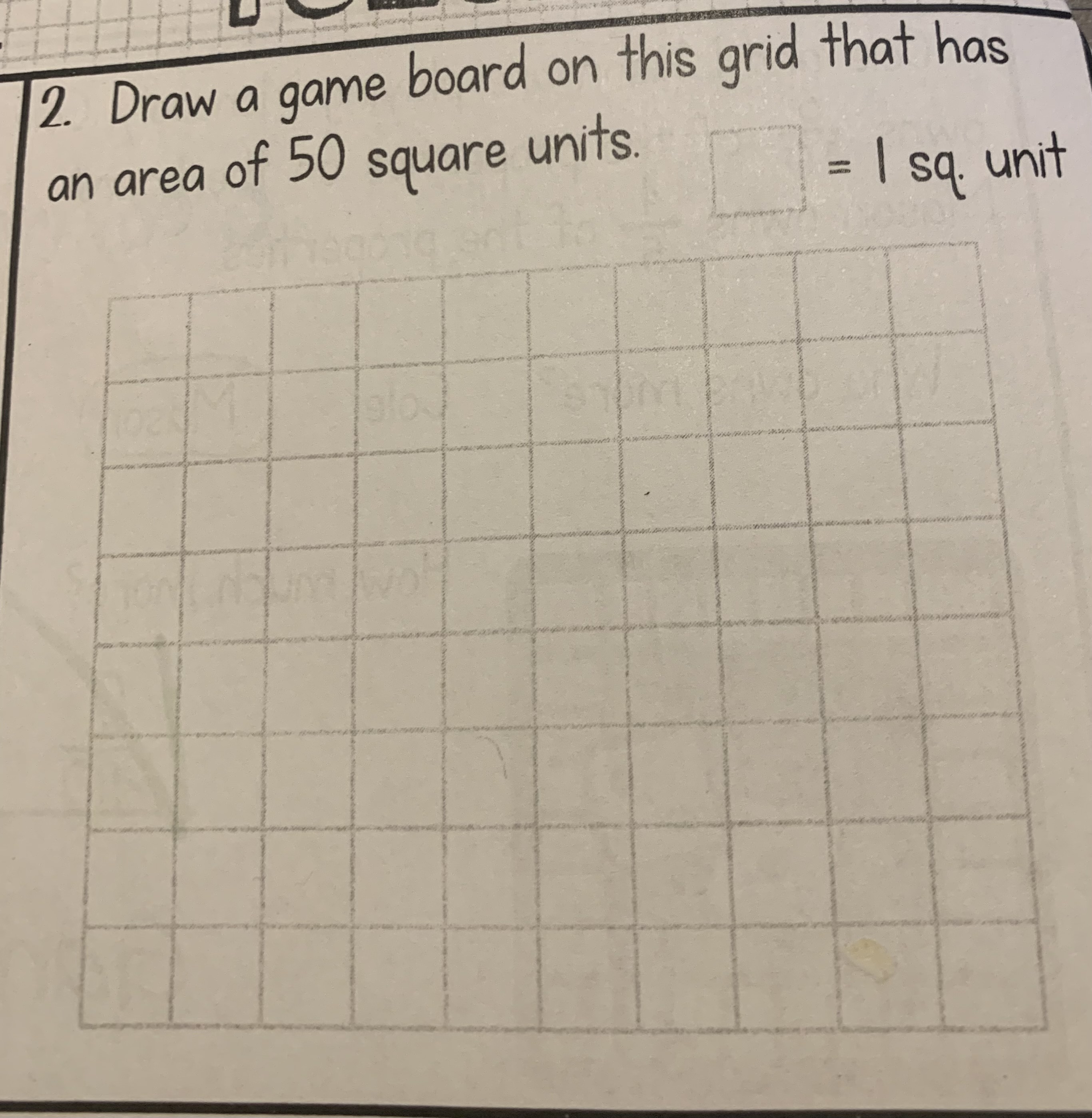 Solved Draw a game board on this grid that hasan area of 50 | Chegg.com