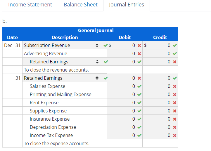 Solved Income Statement Balance Sheet Journal Entries | Chegg.com