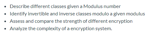 Describe different classes given a Modulus | Chegg.com