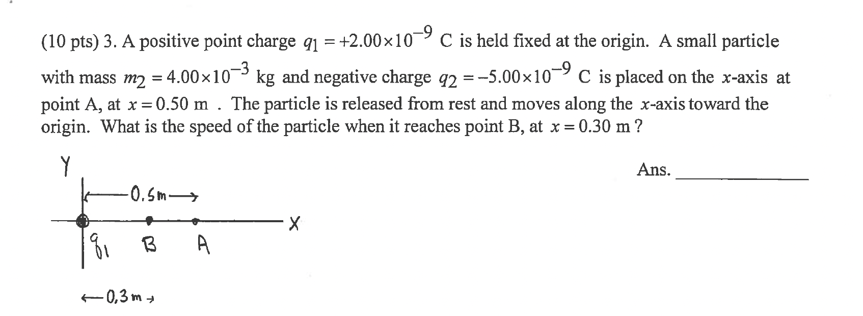 (10 pts) 3. A positive point charge q1=+2.00×10−9C is | Chegg.com