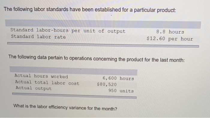 Solved The following labor standards have been established | Chegg.com